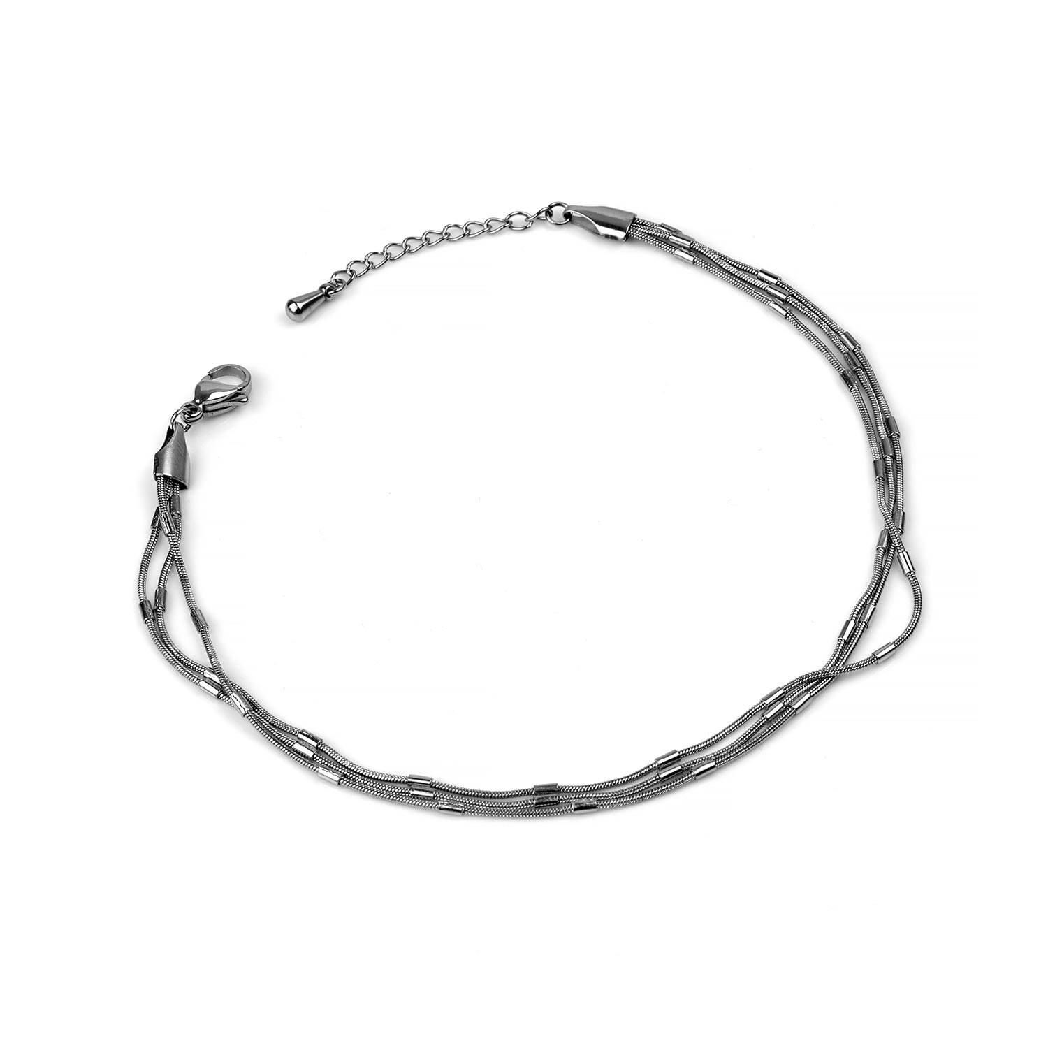 Steel Triple Chain Tube Bead Anklet