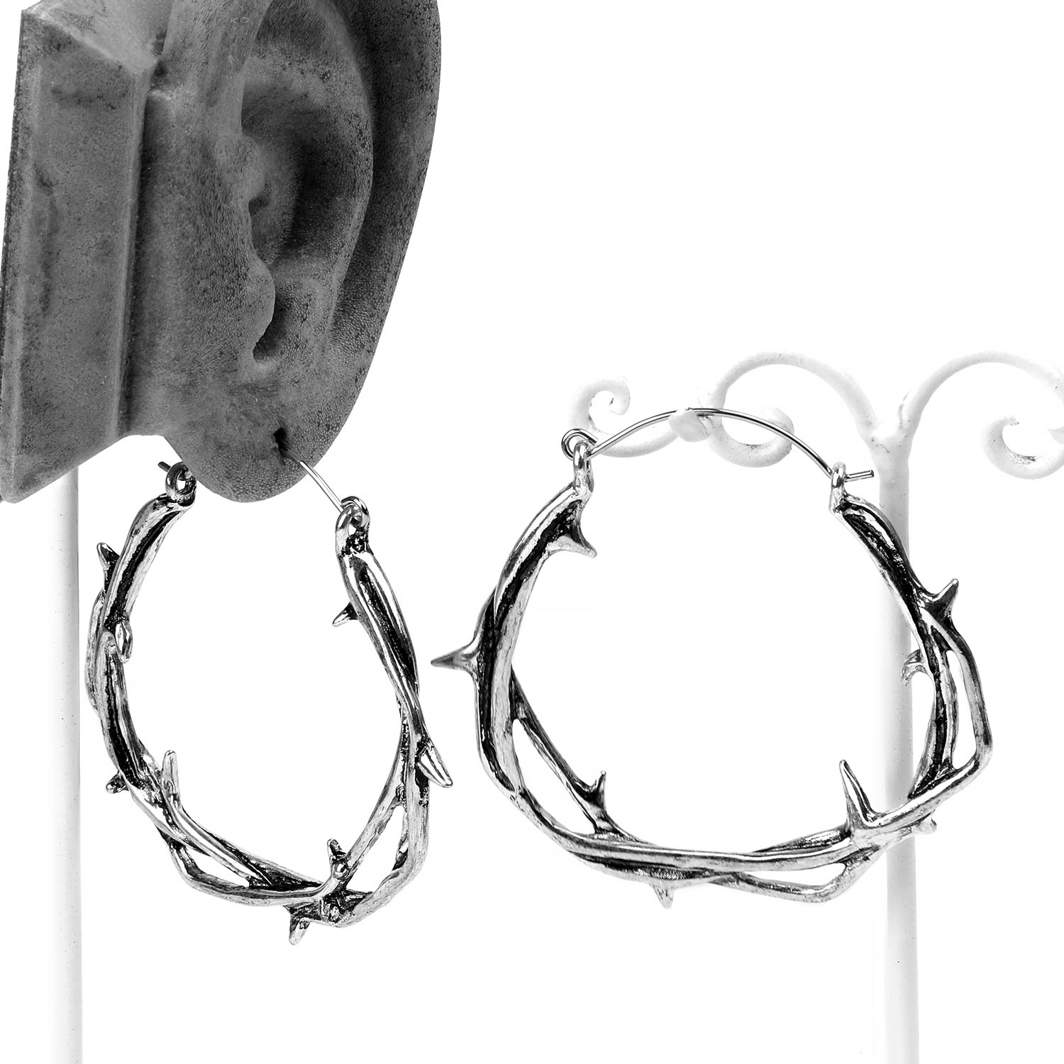 Steel Twisted Thorn Hoops