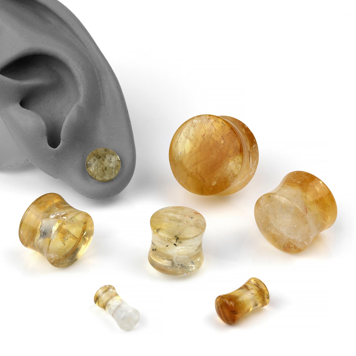 Genuine Citrine Stone Double Flare Plugs For Stretched Lobes