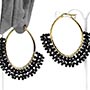 Boho Black Beaded Fan Hoops Stainless Steel, Glass, Metal