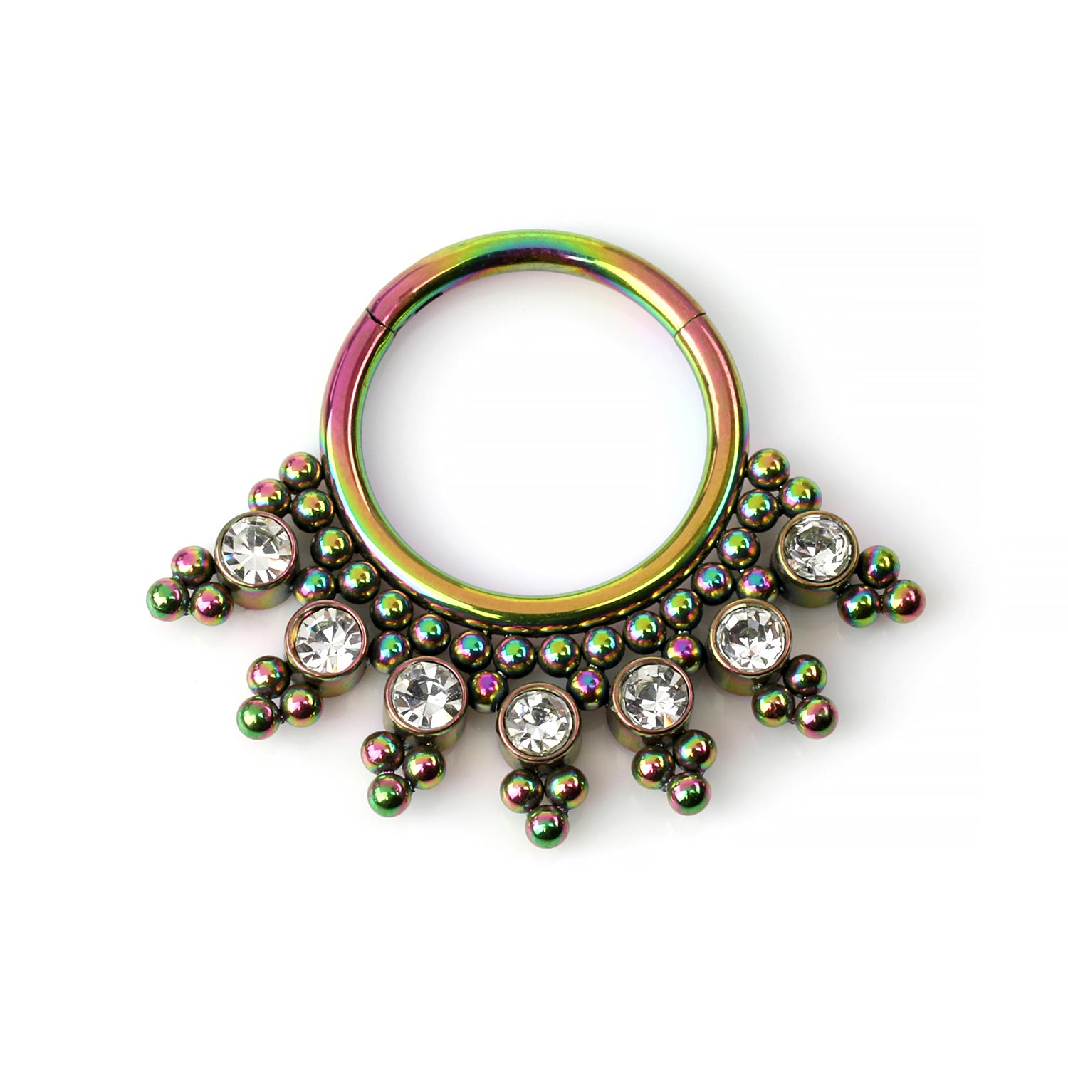 Titanium Gemmed And Beaded Clicker Ring