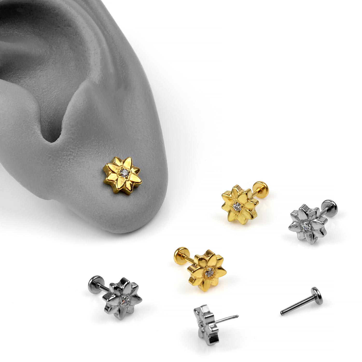 Titanium Gem Blossom Flatback Earrings