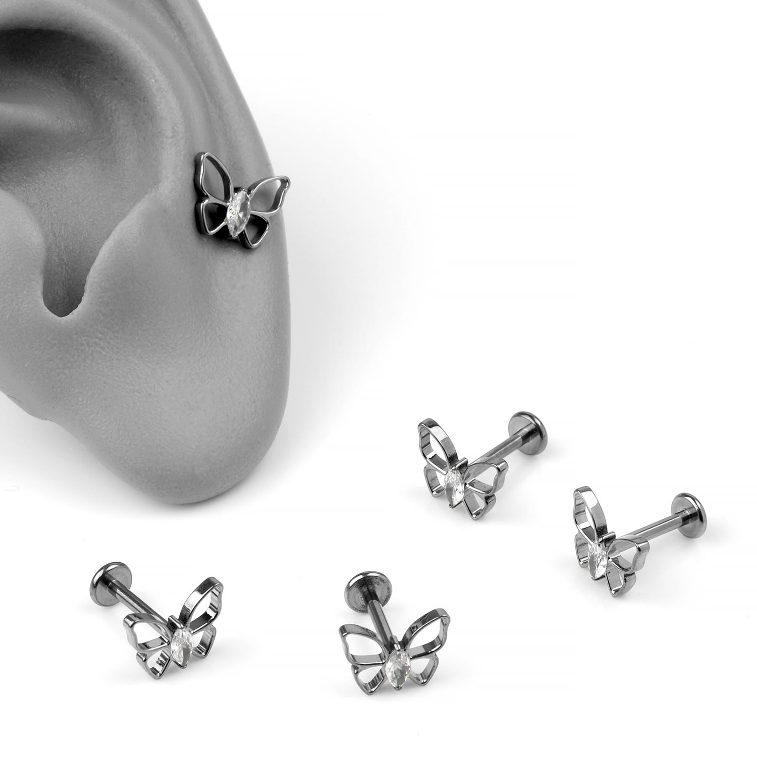 Titanium Gem Butterfly Labret For Piercings