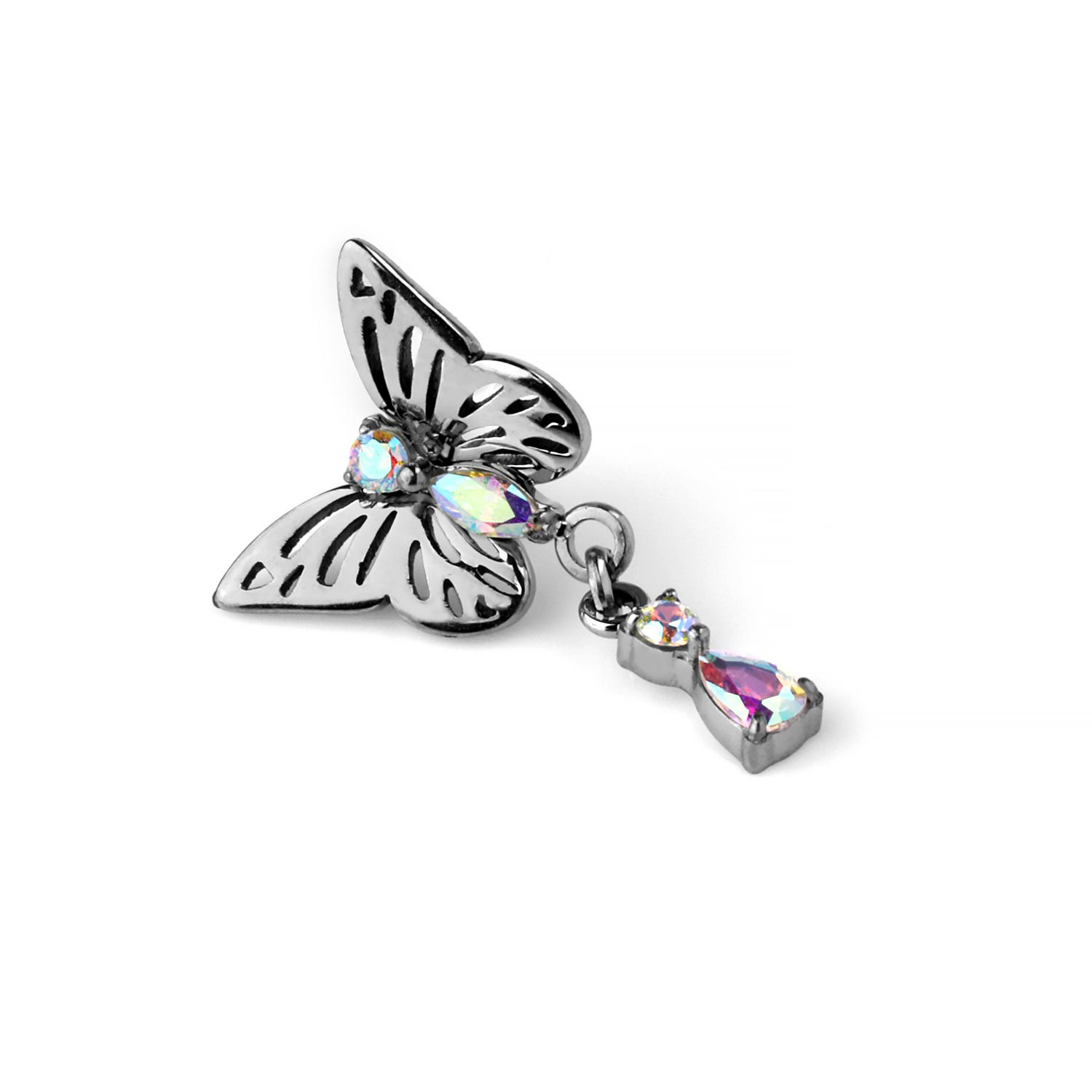 Titanium Gemmed Butterfly Threadless End With Dangle Gems