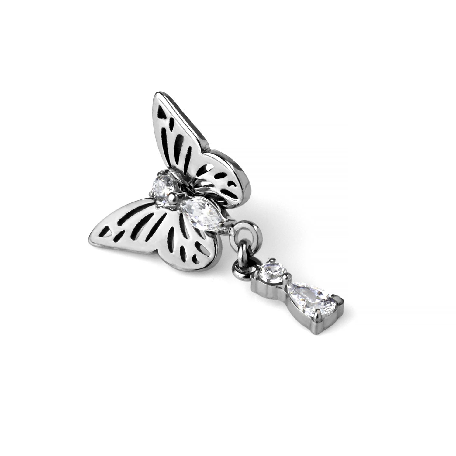 Titanium Gemmed Butterfly Threadless End With Dangle Gems