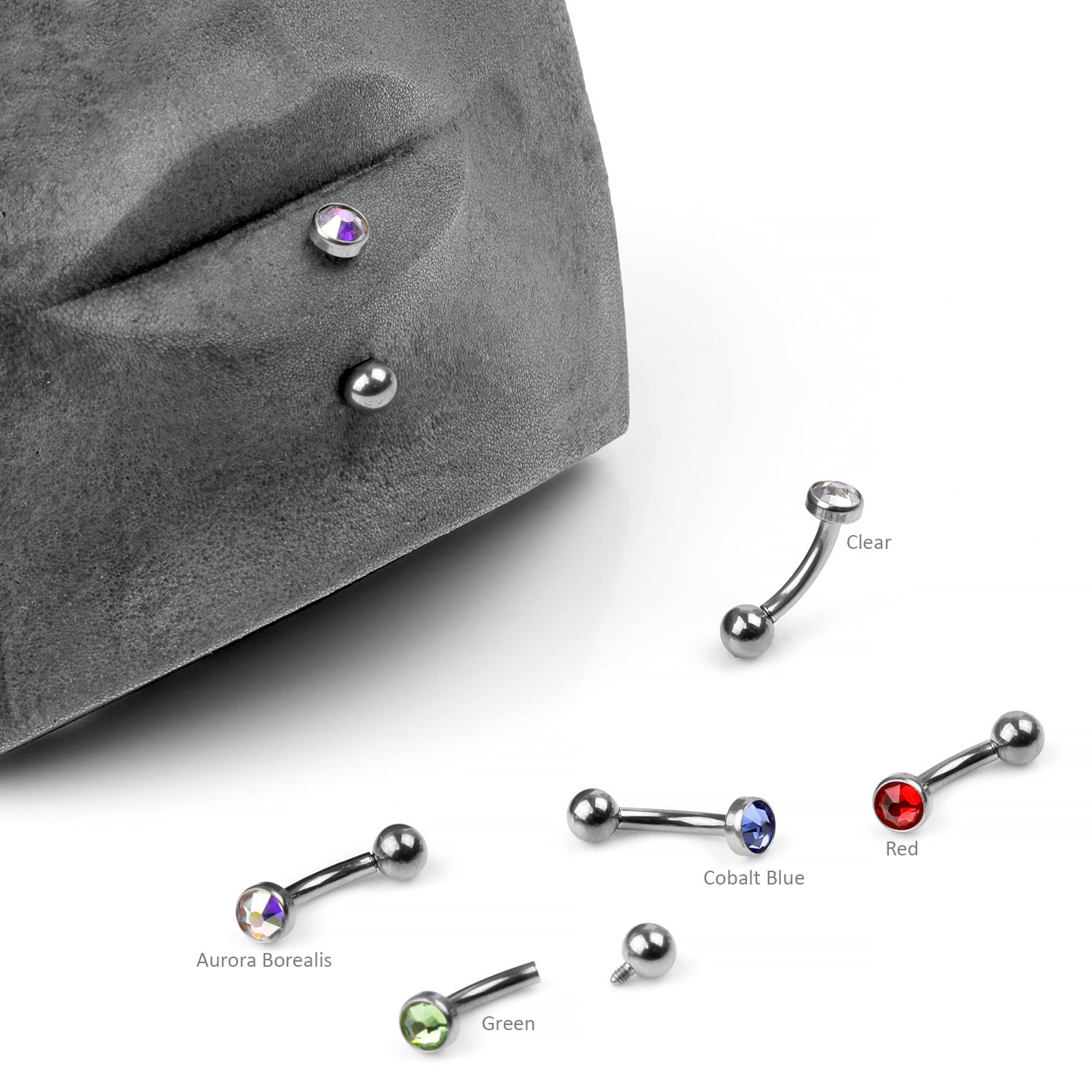 Titanium Gem Curved Barbell Daith Snug Eyebrow Piercings