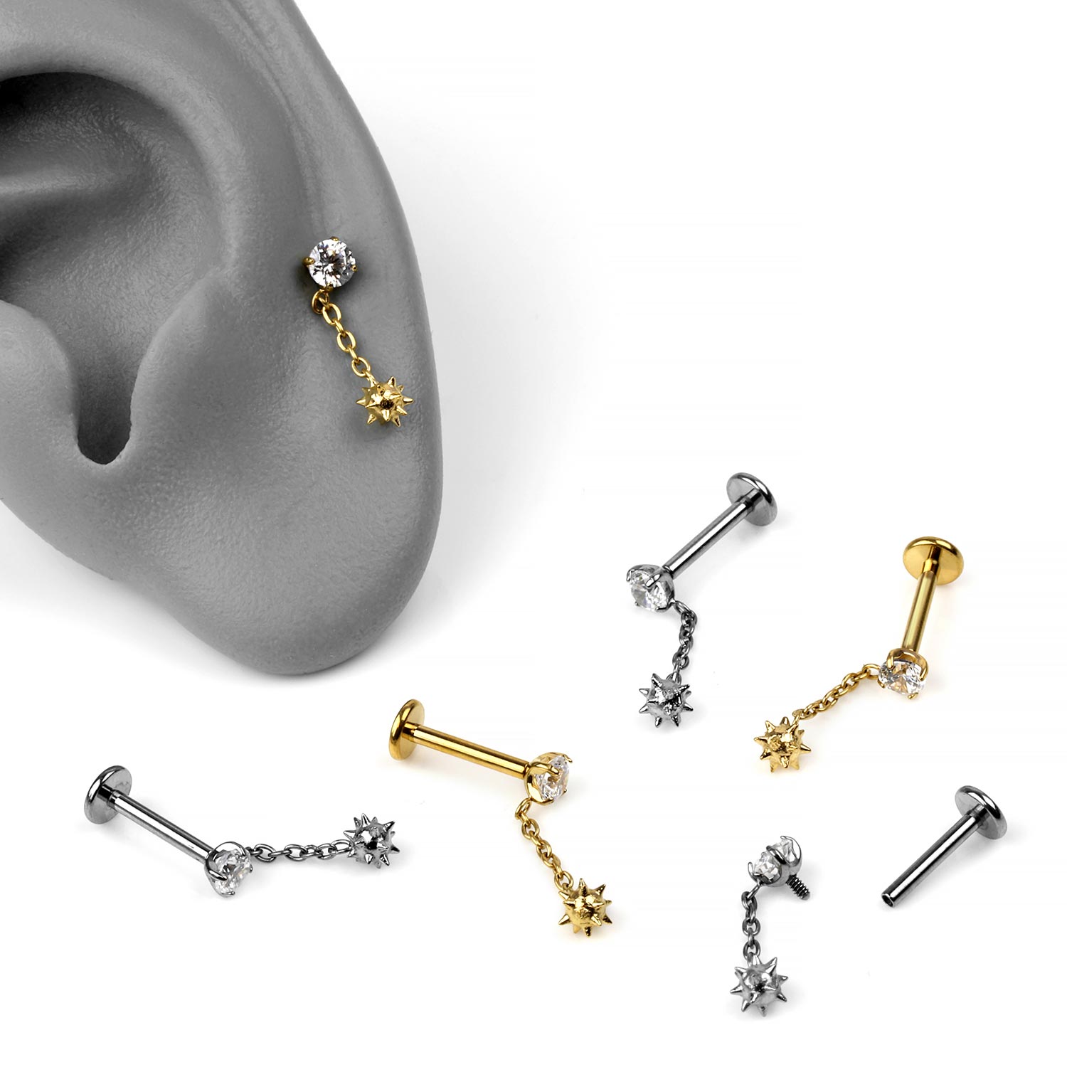 Titanium Gem Flail Labret For Piercings