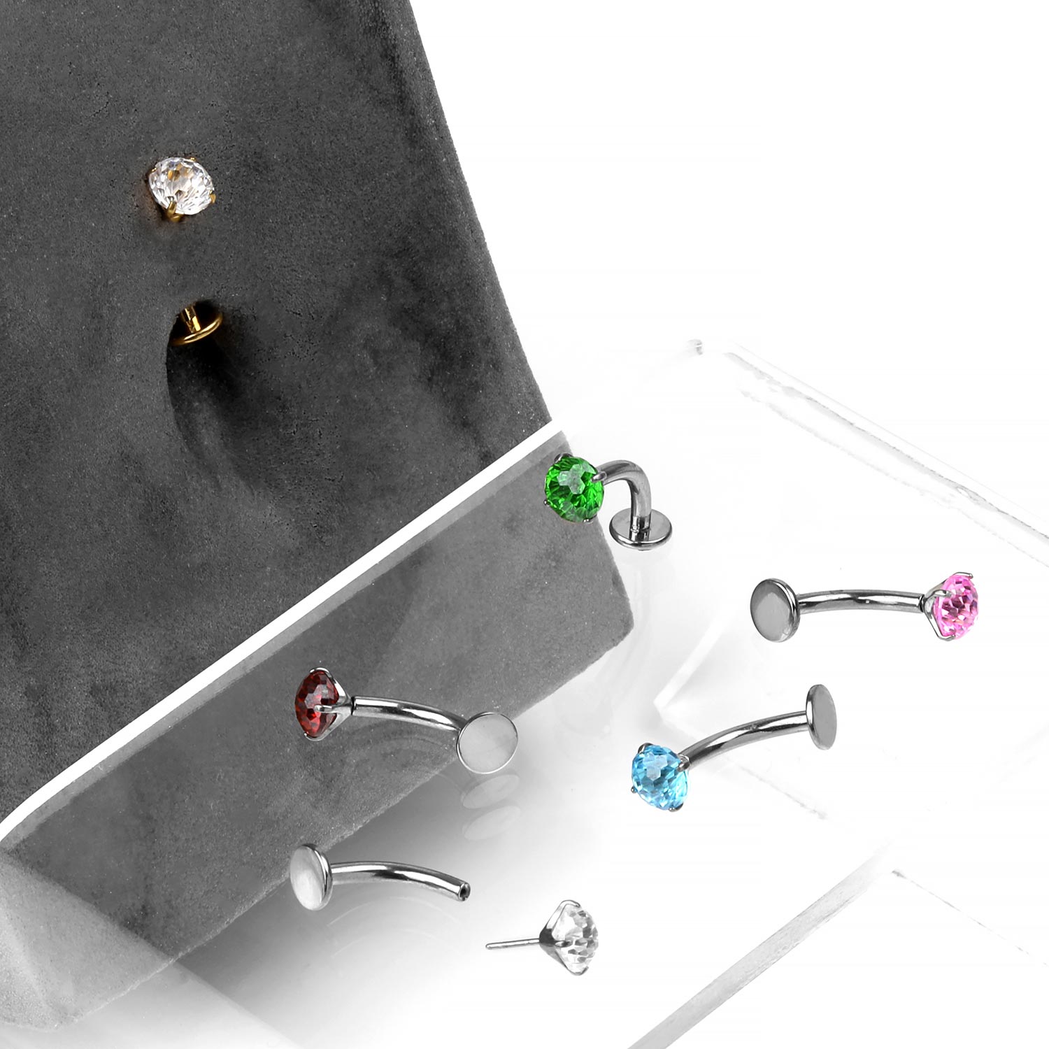 Titanium Floating Navel With Fireworks Gemstones