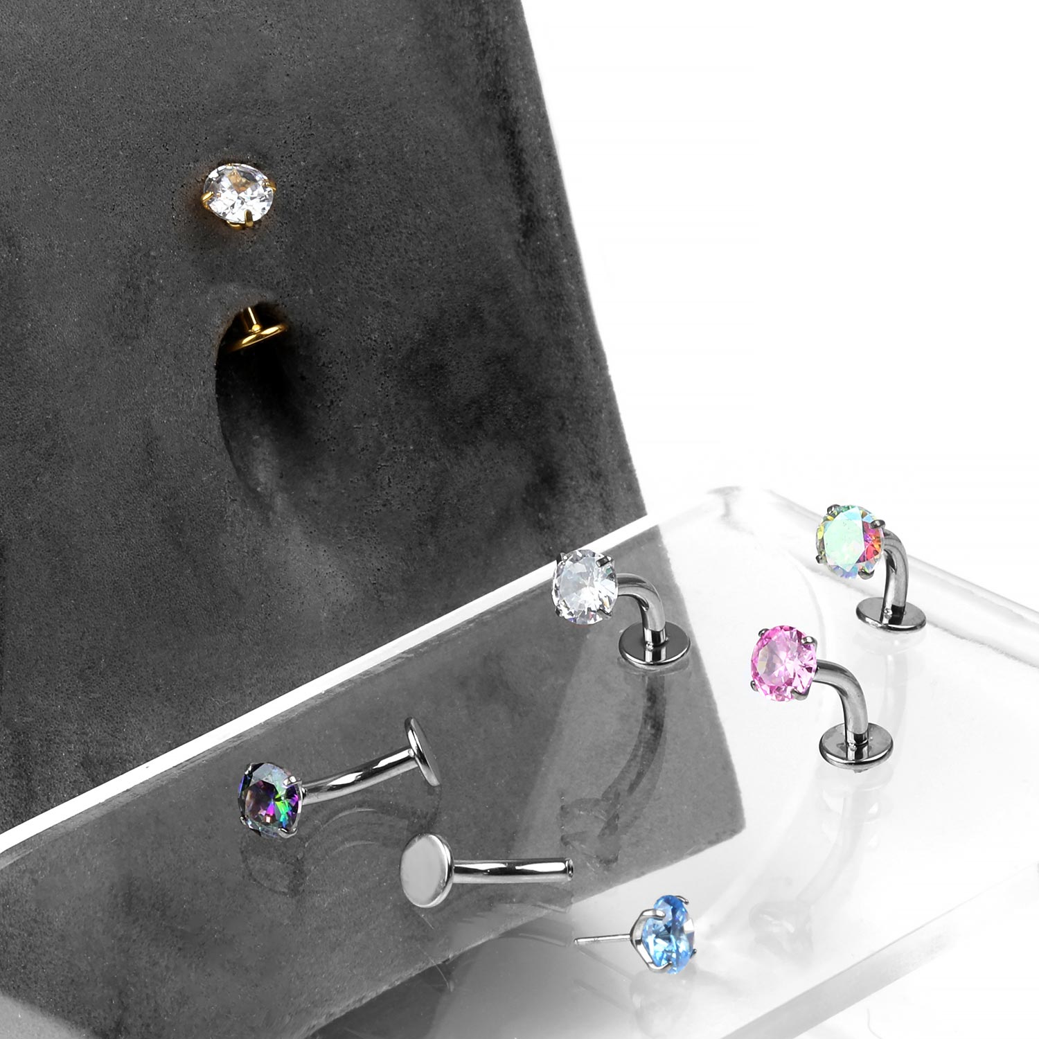 Titanium Threadless Floating Navel With Cz Gems