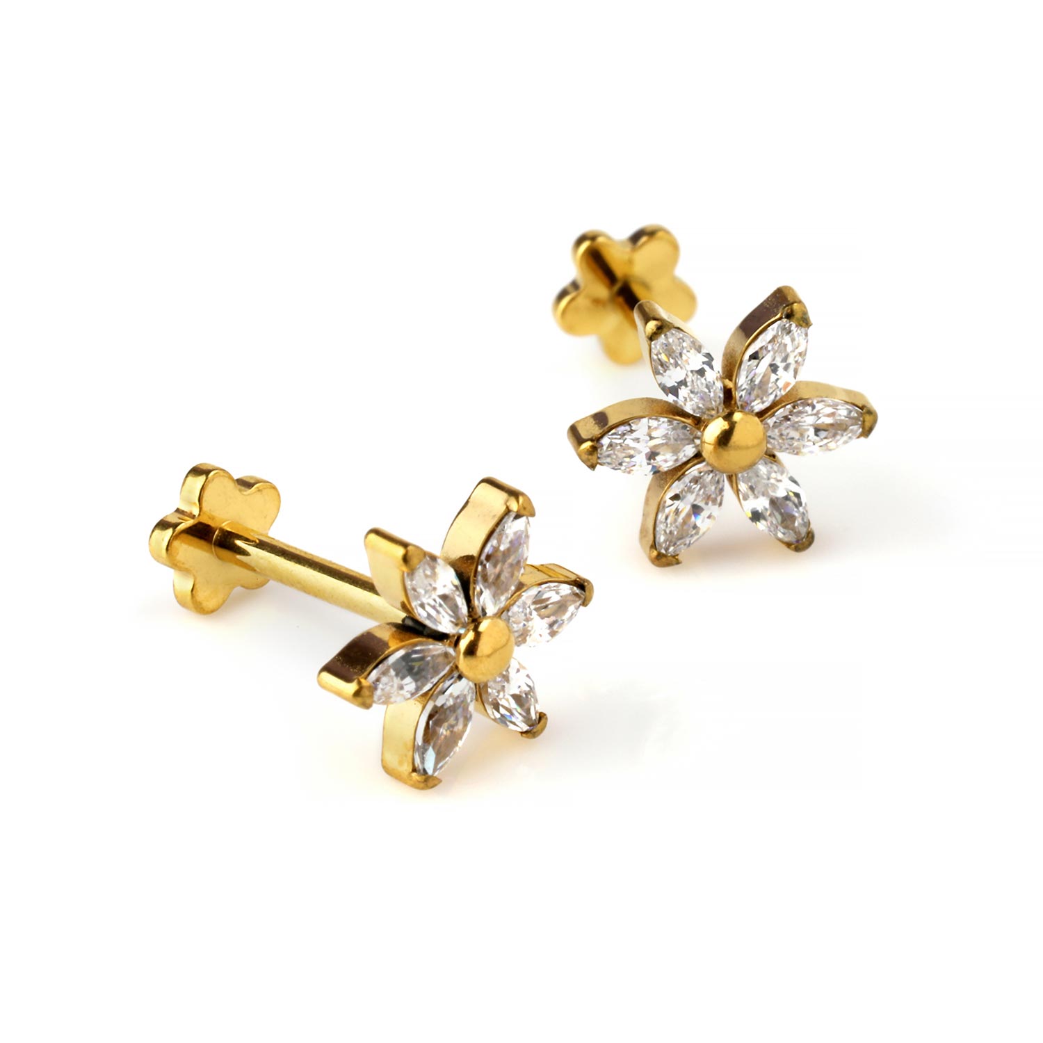 Titanium Threadless Gem Flower Earrings Piercings