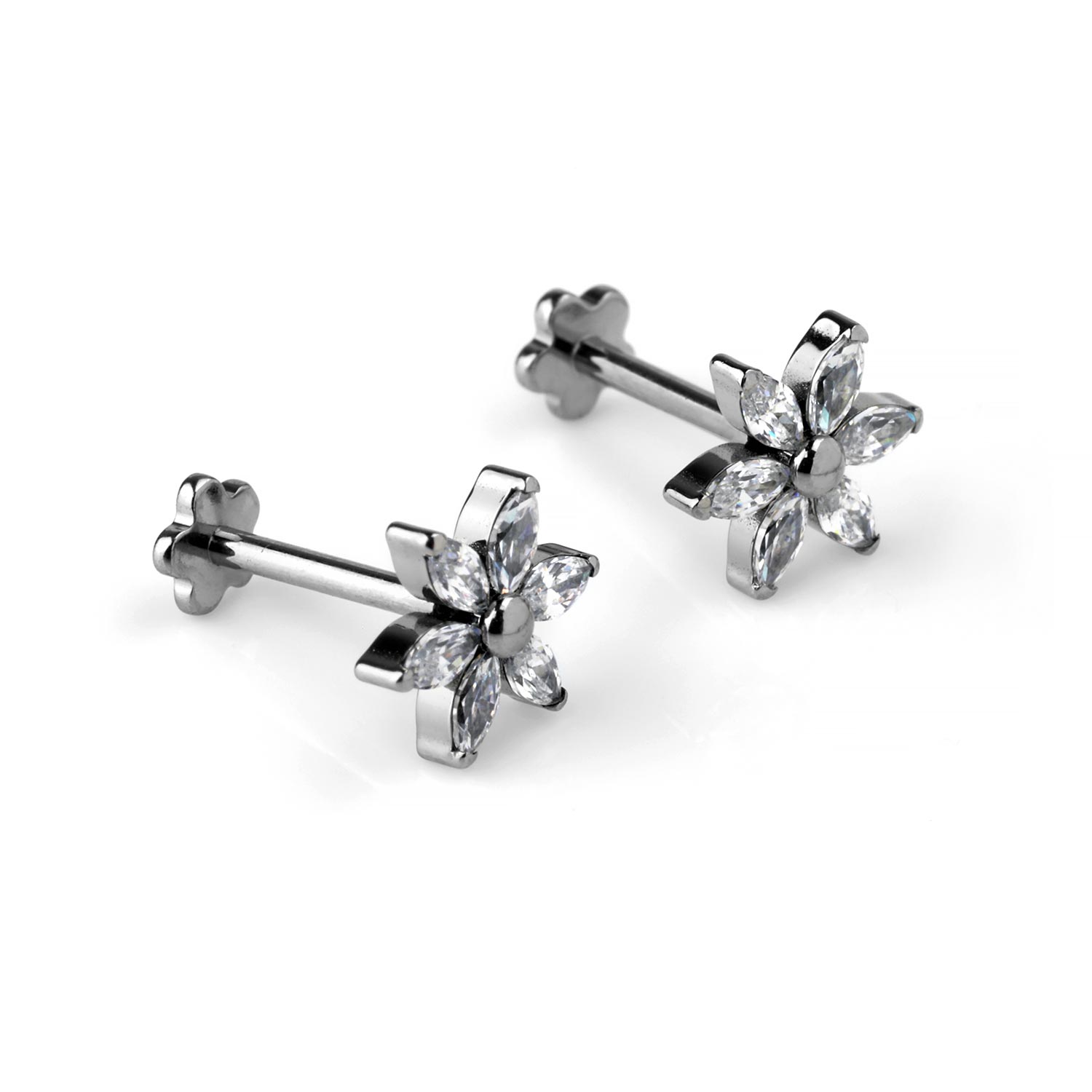 Titanium Threadless Gem Flower Earrings Piercings
