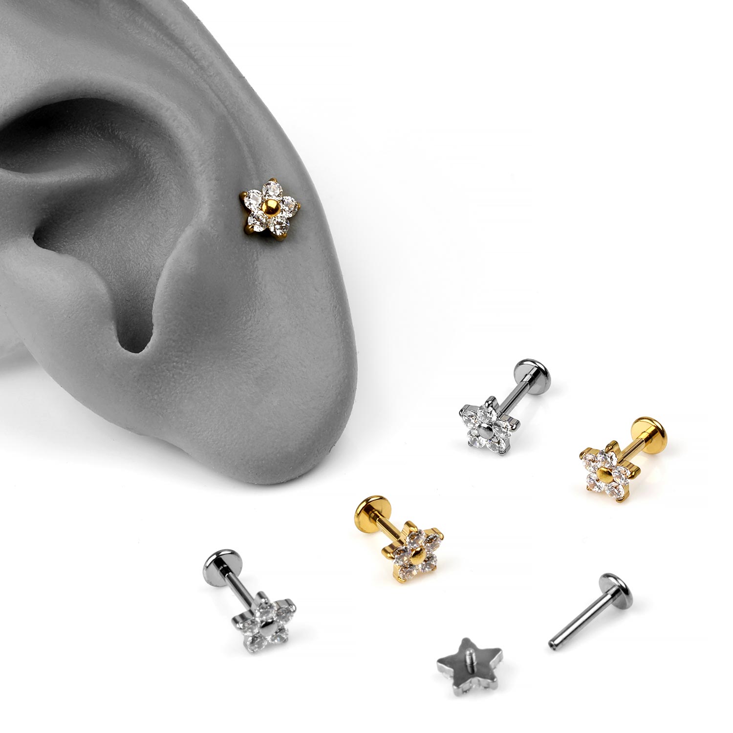 Titanium Gemmed Starflower Labret