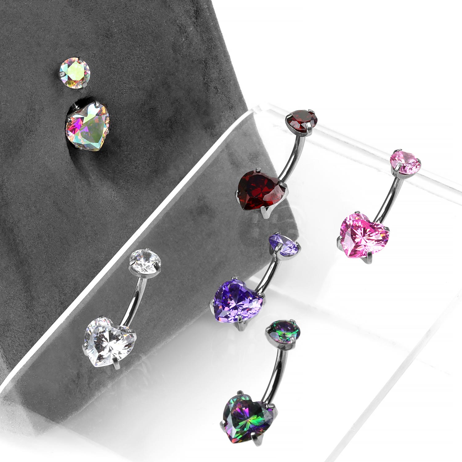 Titanium Heart Navels With Synthetic Gemstones