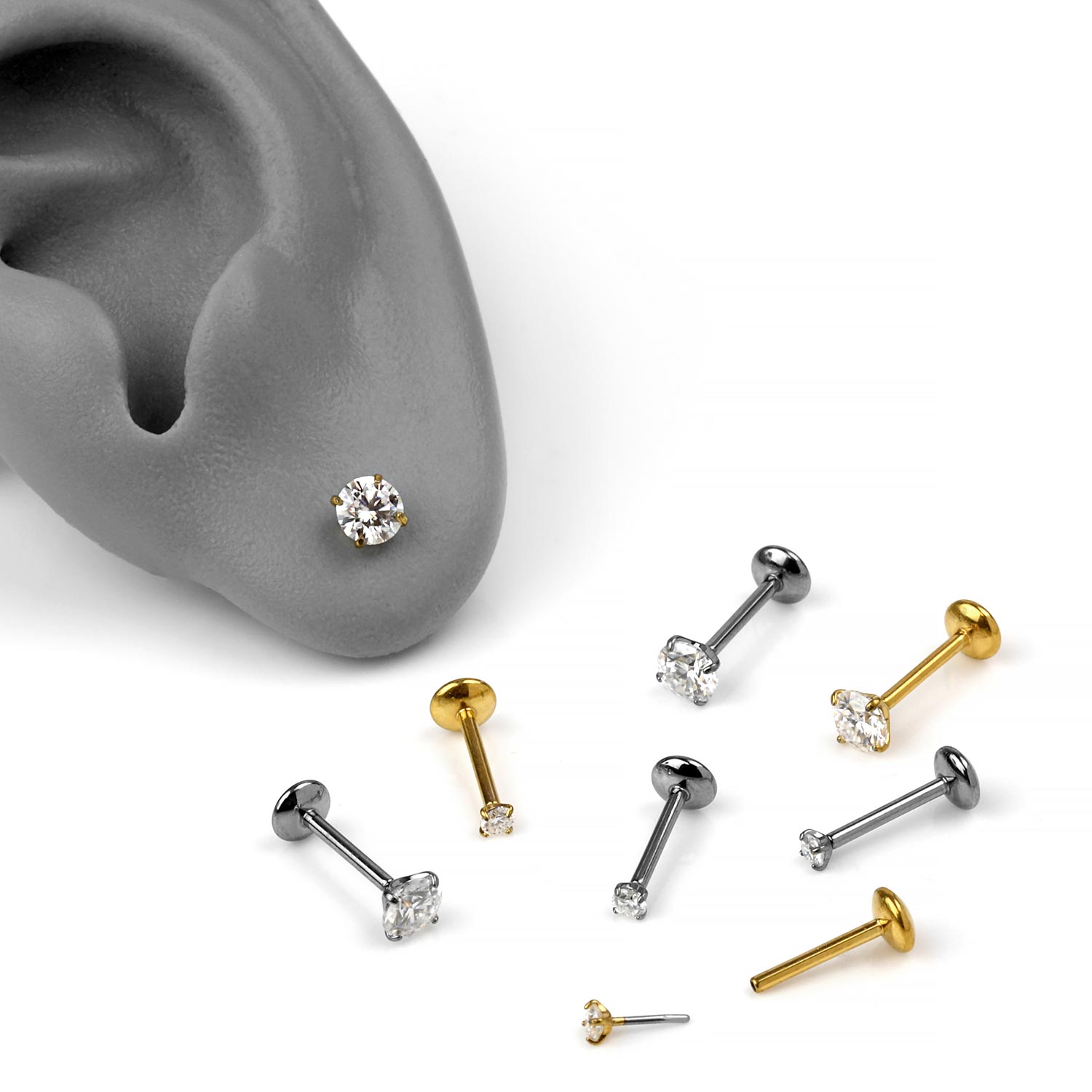 Titanium Threadless Moissanite Flatback Earrings