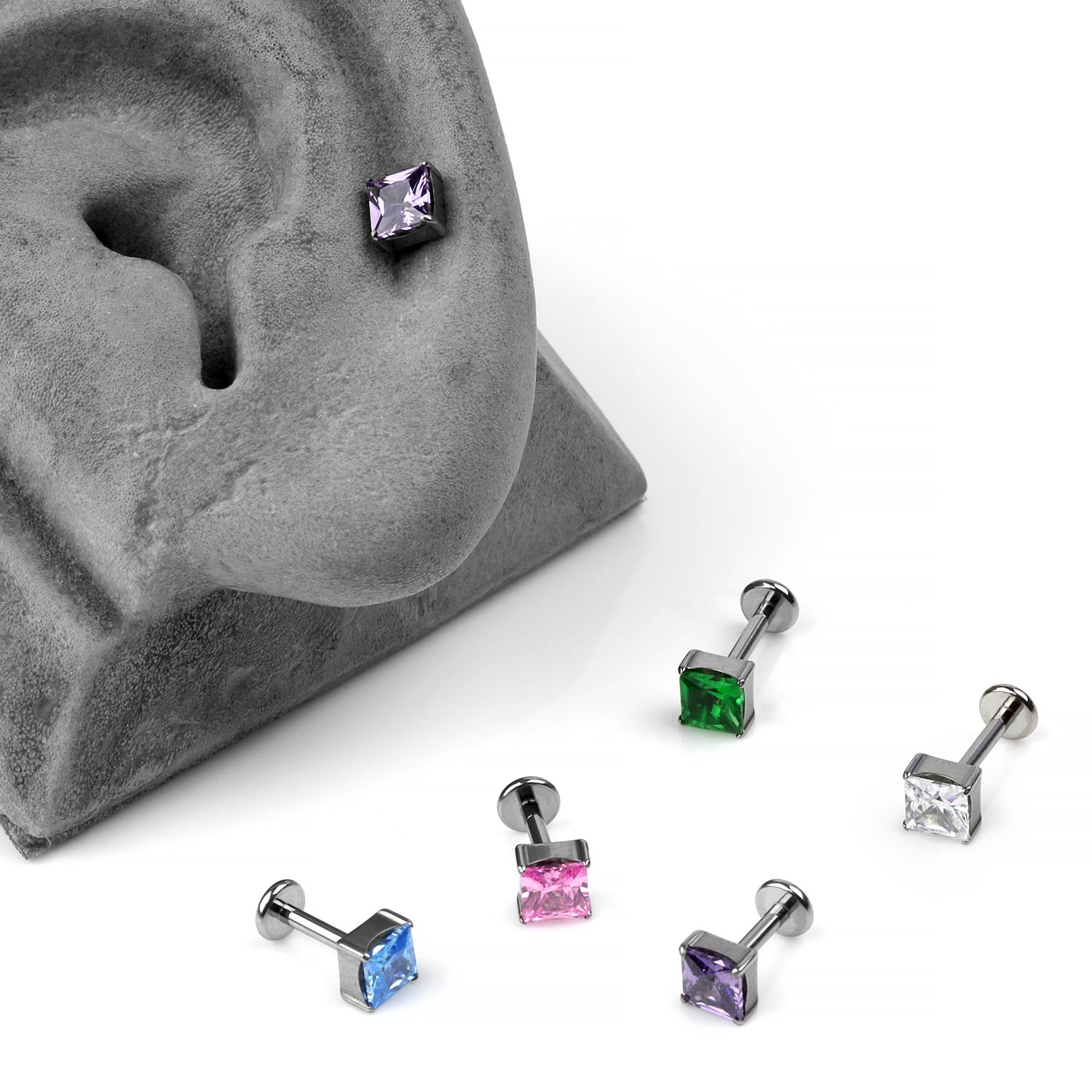 Titanium Labret With Princess Cut Gems