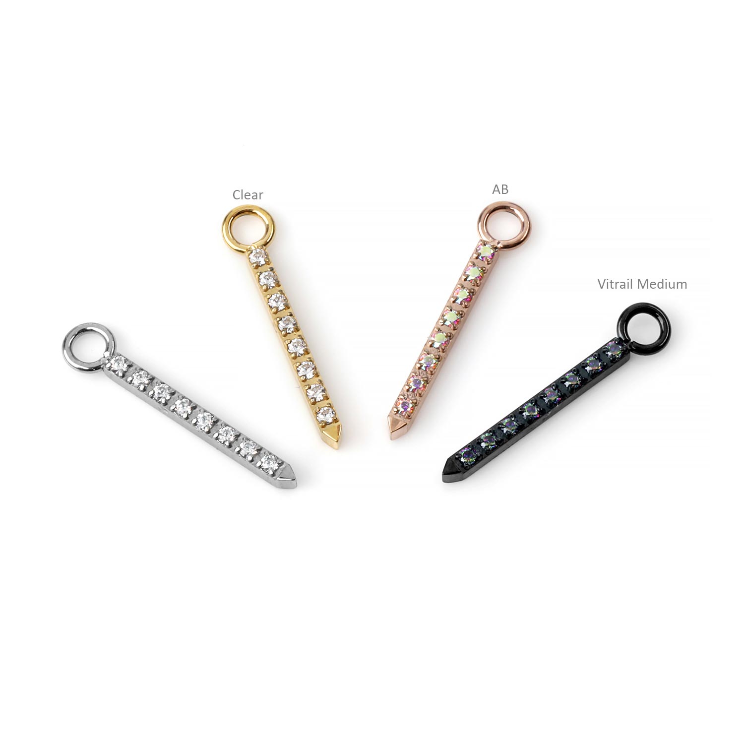 Premium Pvd Plated Titanium Rail Charms With Synthetic Gems