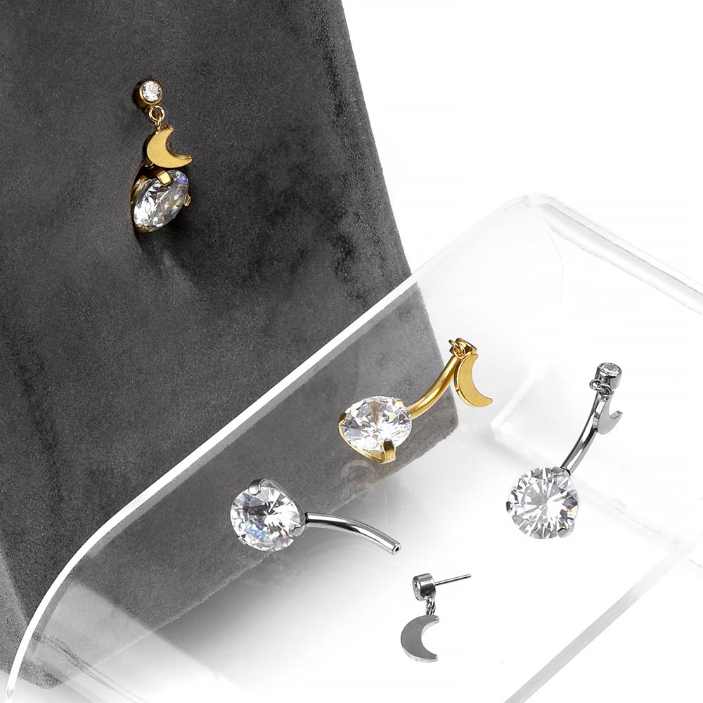Titanium Threadless Gemmed Moon Top Dangle Navel