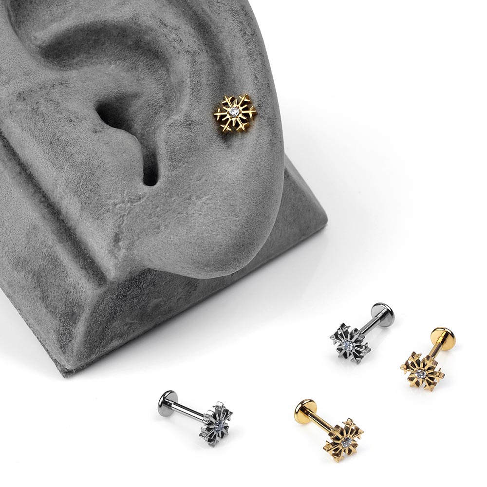 Titanium Snowflake Labret For Helix, Tragus, Labret Piercing