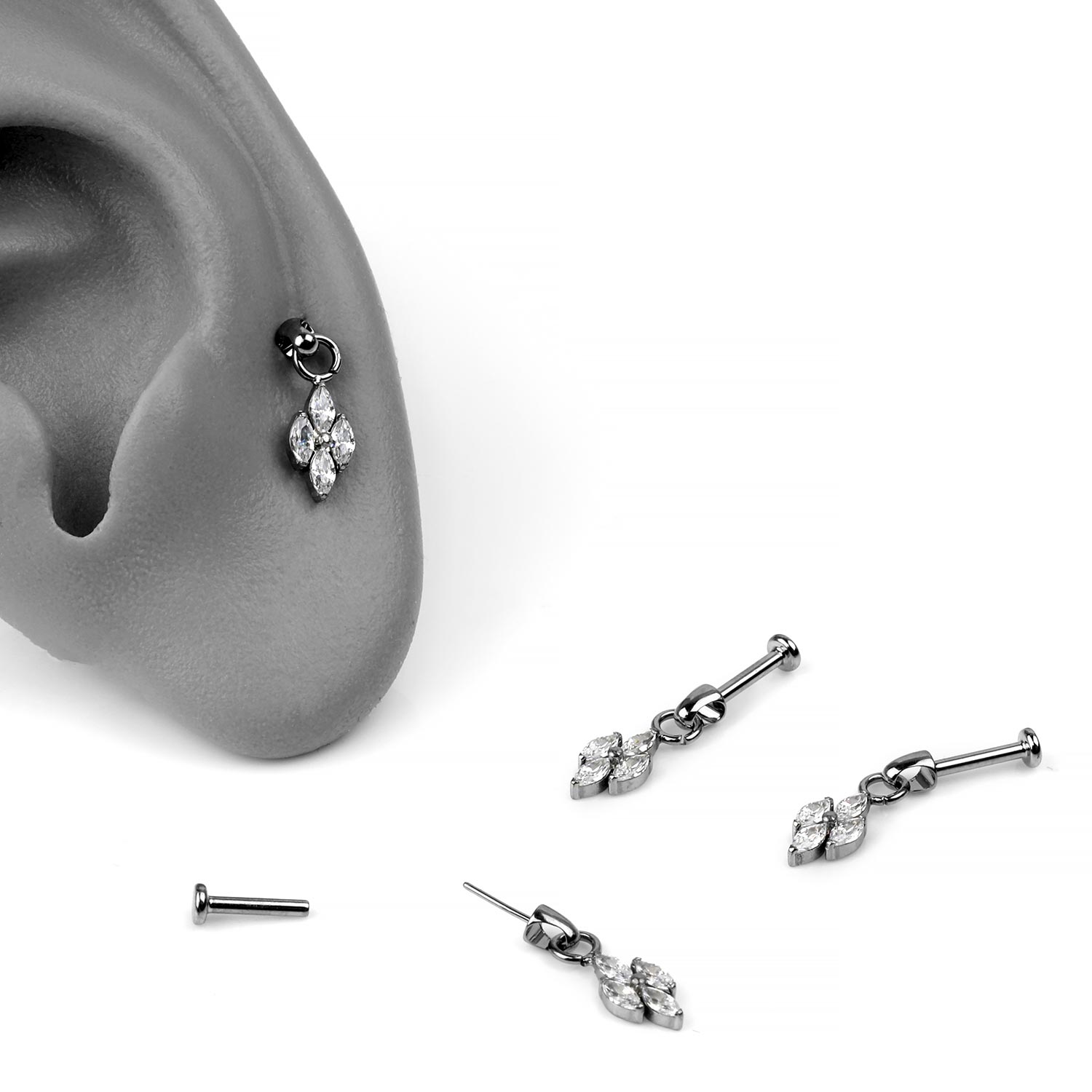 Titanium Threadless Dangle Marquise Cluster Labret