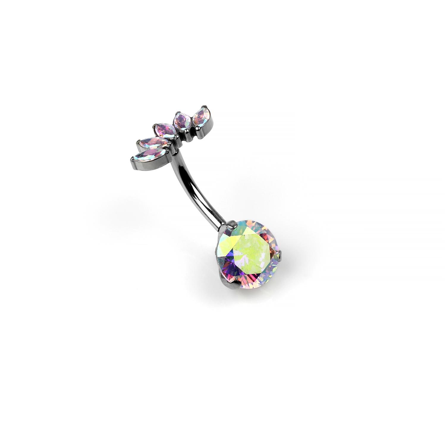 Titanium Threadless Navel Piercing With Marquise Cz Fan