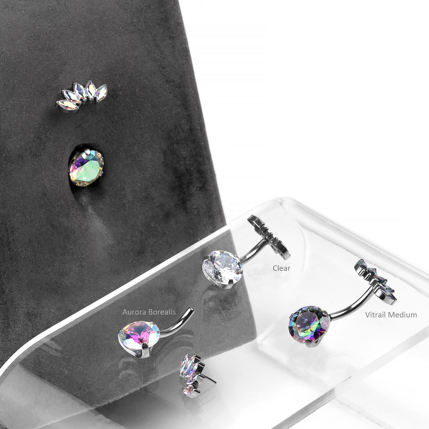 Titanium Threadless Navel Piercing With Marquise Cz Fan