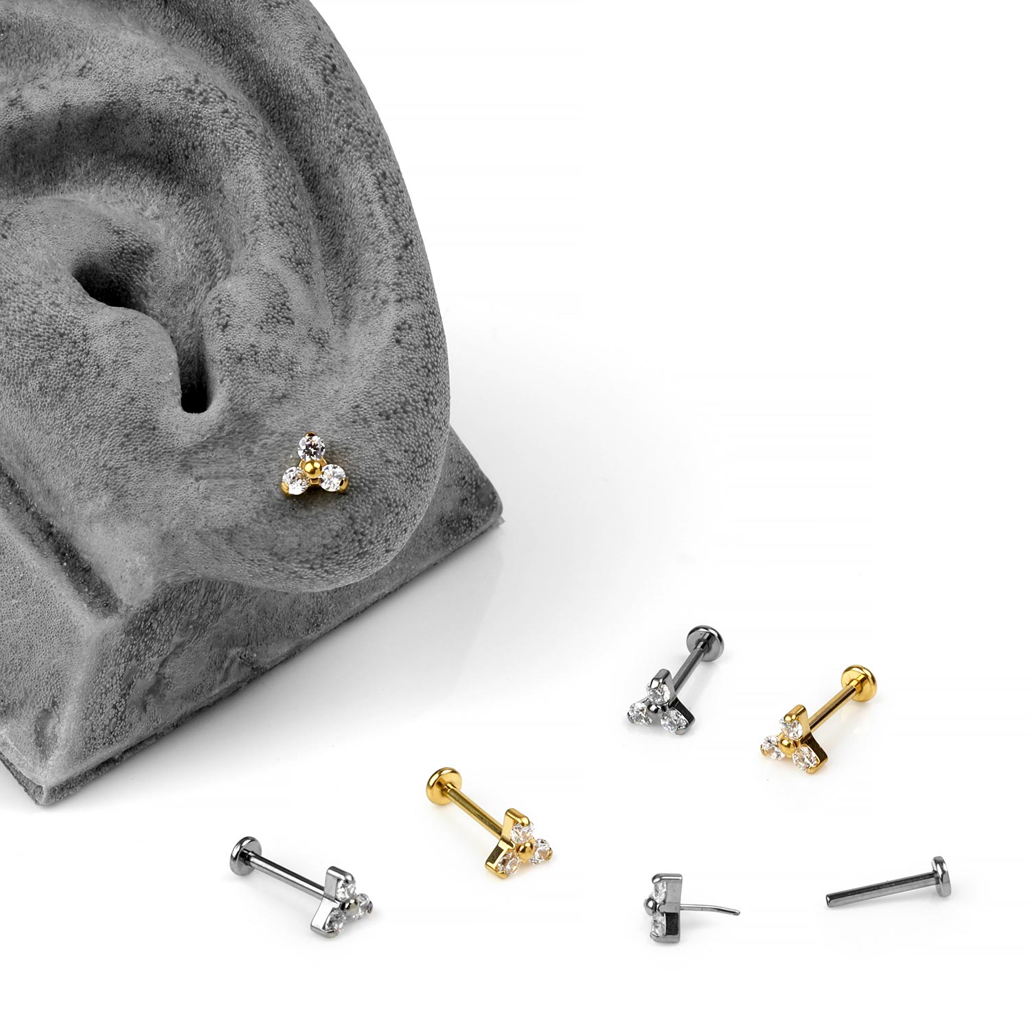 Titanium Trinity Gem Earrings For Multiple Piercings