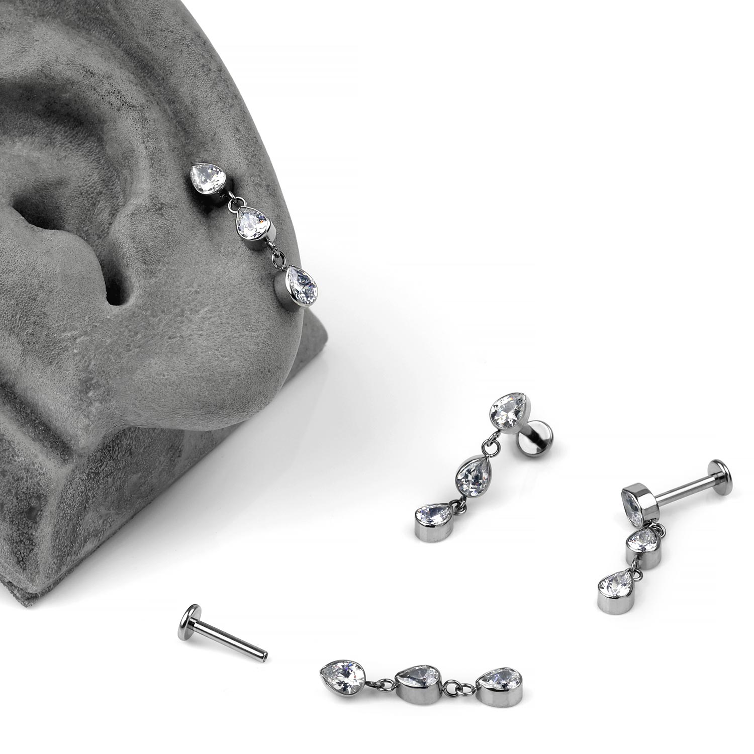 Triple Teardrop Titanium Labret With Gemstones