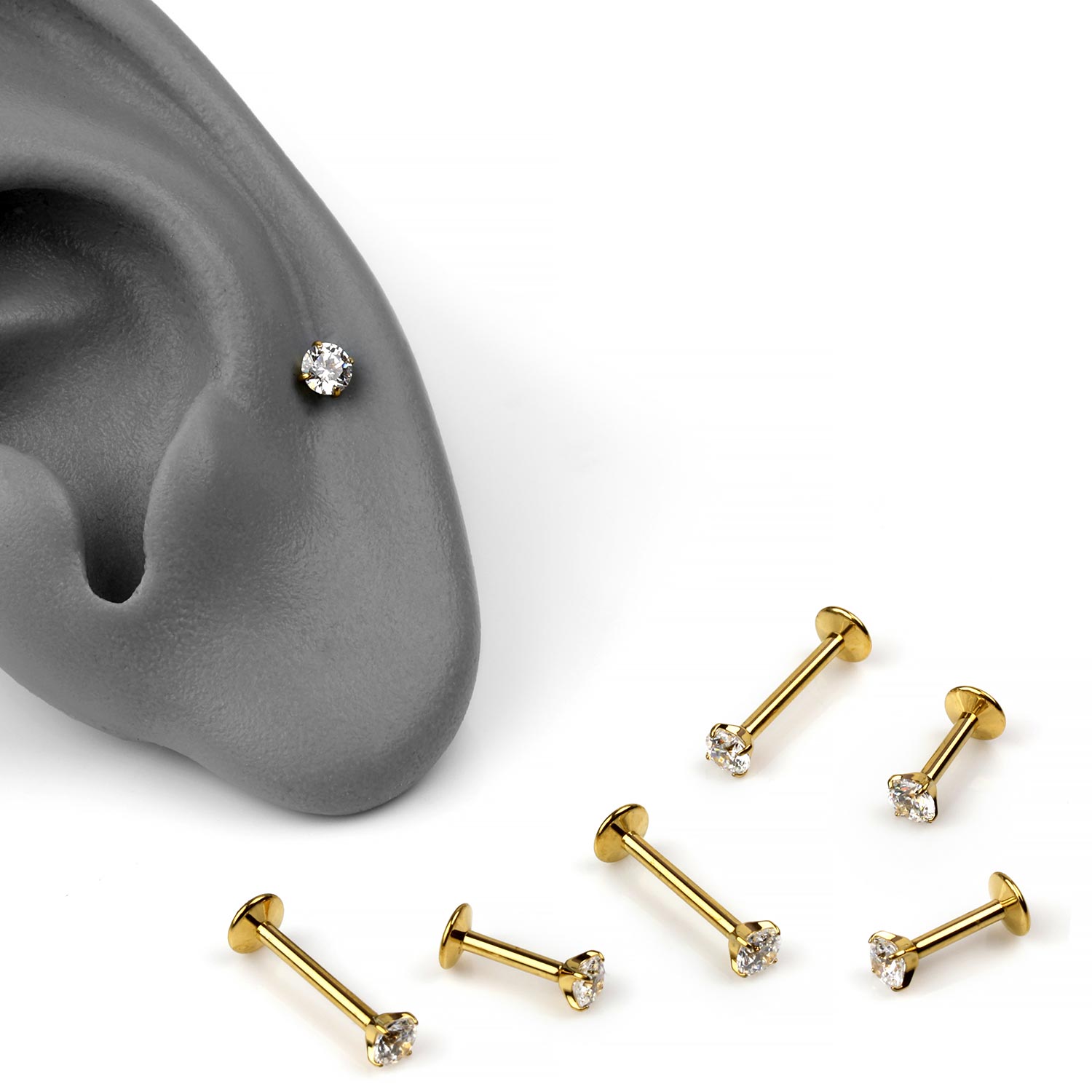 24k Gold Plated Titanium Gemmed Labret Piercing