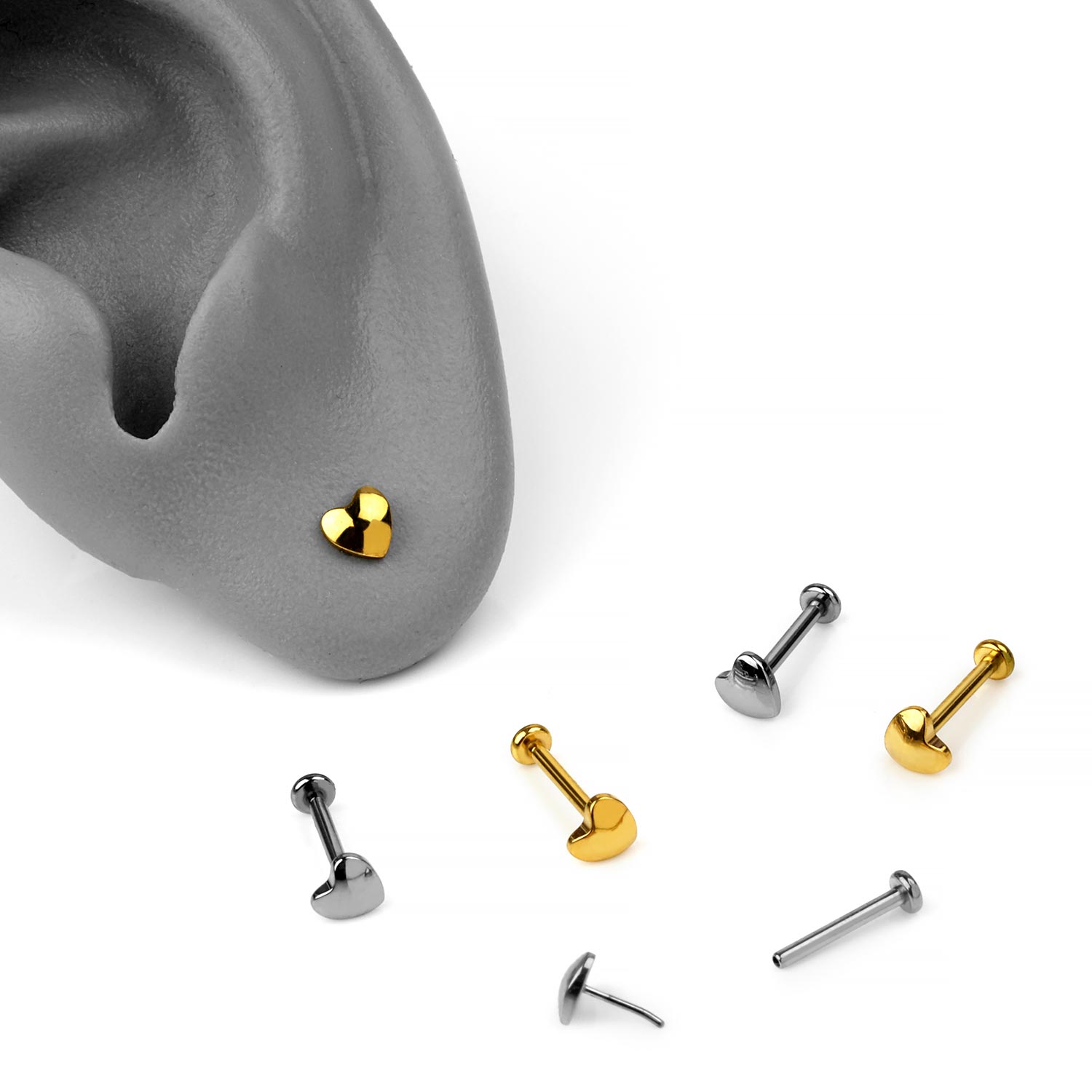 Titanium Heart Flatback Earrings For Ear Piercing