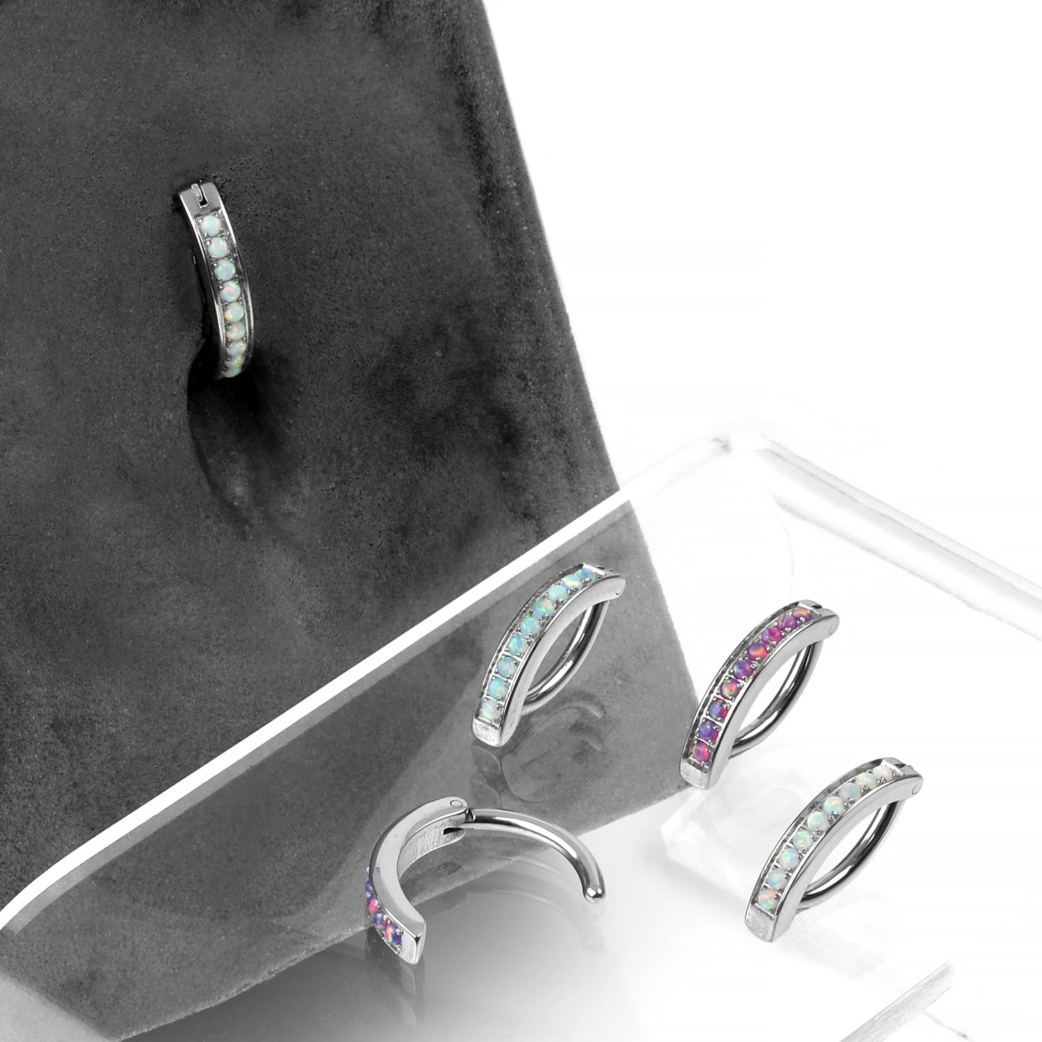 Steel Opal Sequence Rail Navel Clickers