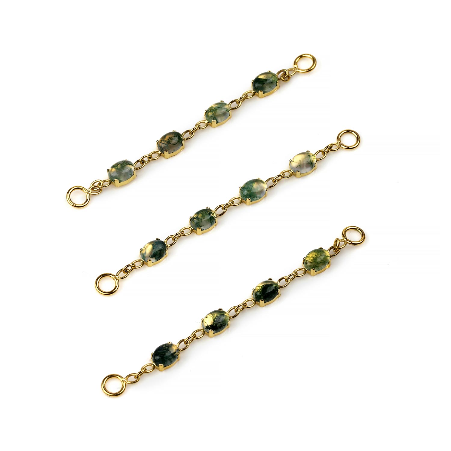 Titanium Piercing Chain With Moss Agate Cabochons