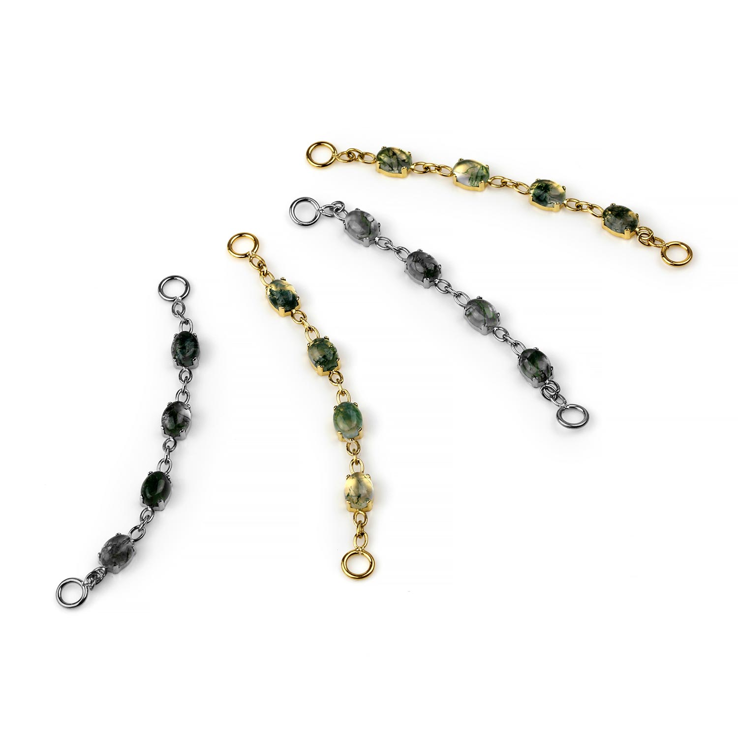 Titanium Piercing Chain With Moss Agate Cabochons