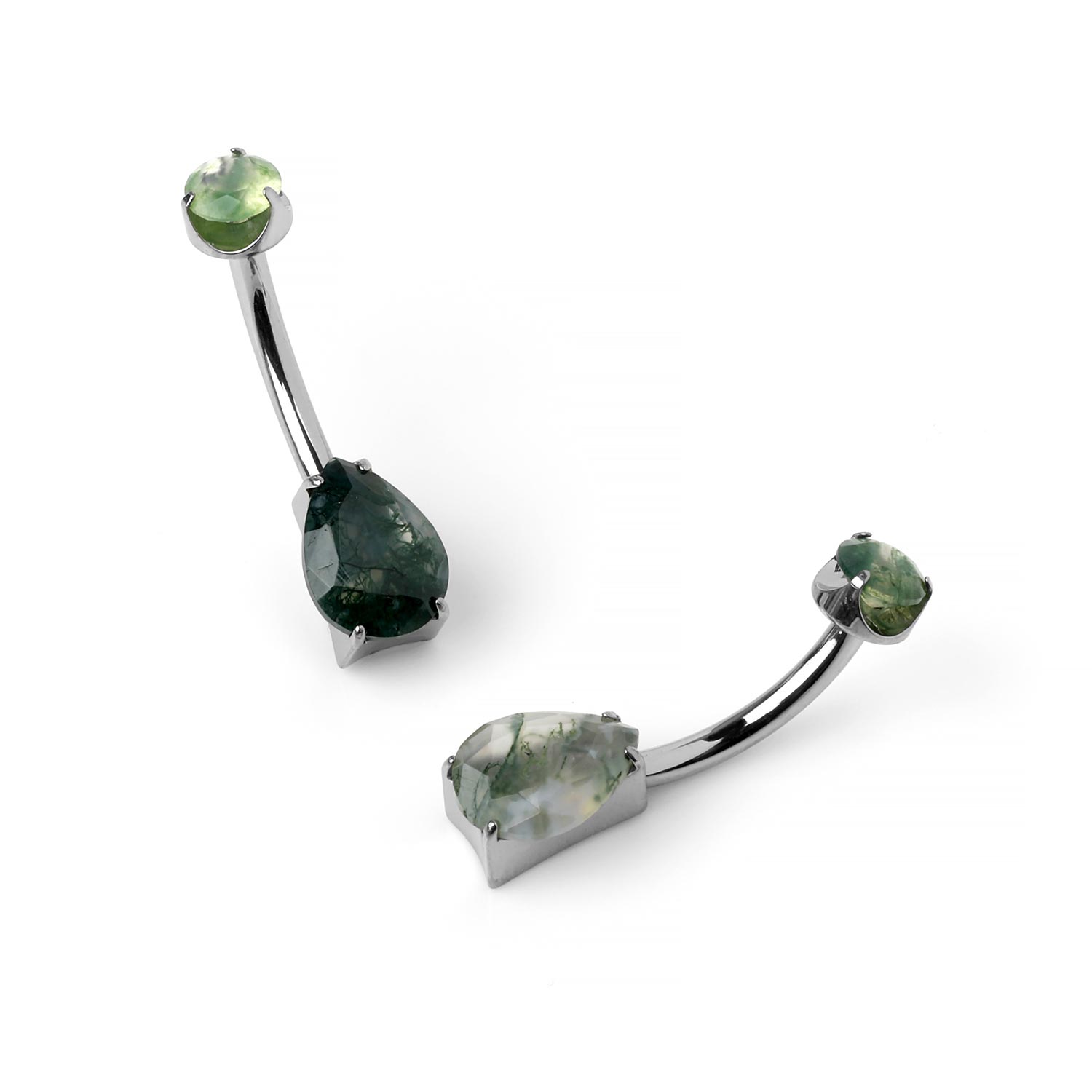 Titanium Moss Agate Stone Teardrop Navel Piercing