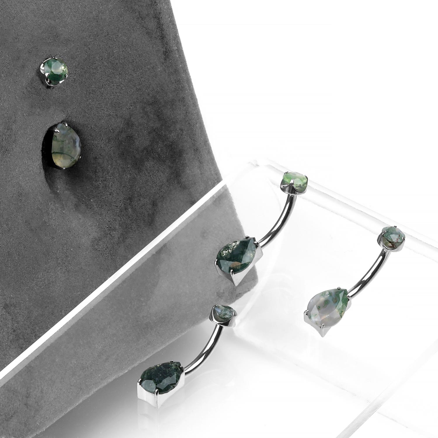 Titanium Moss Agate Stone Teardrop Navel Piercing