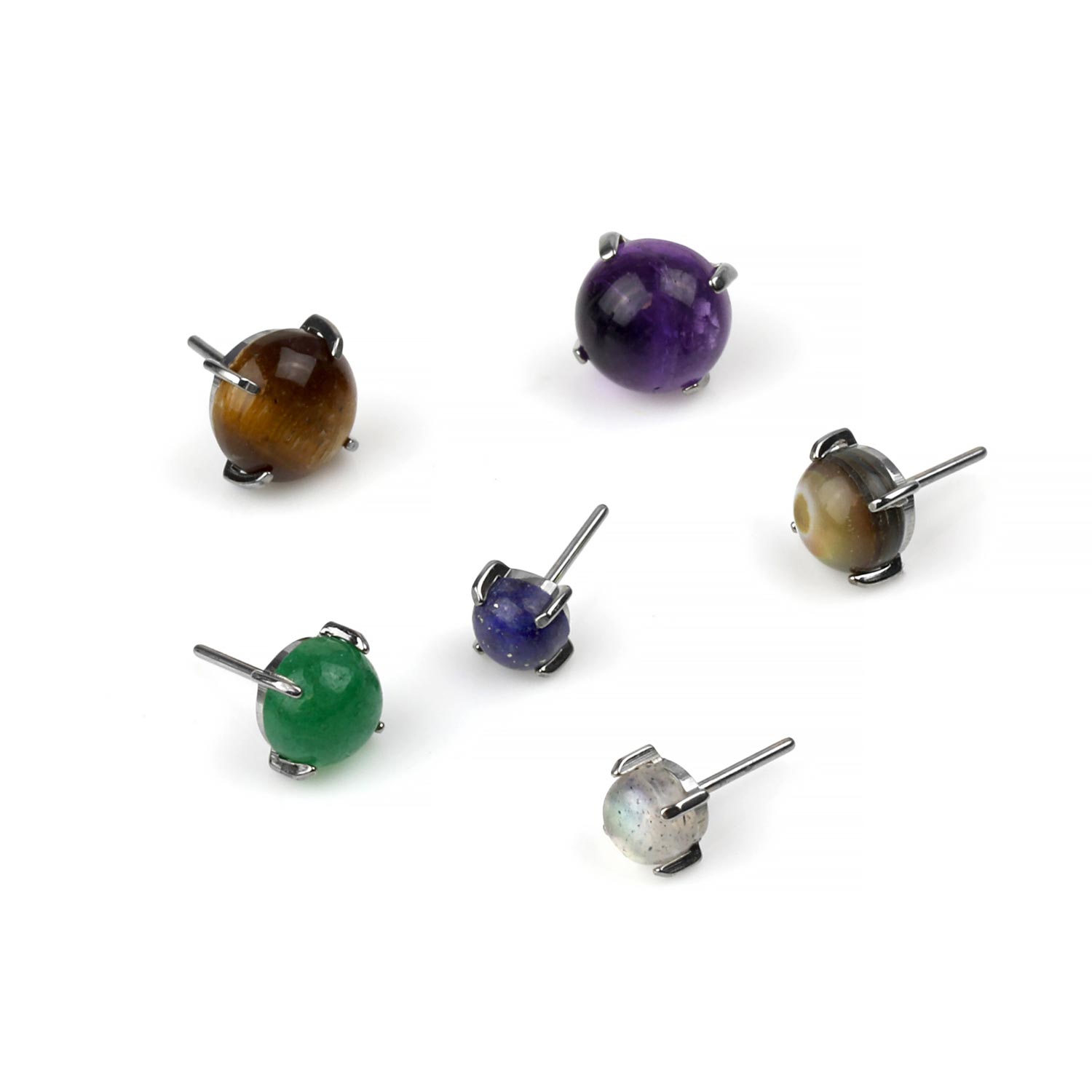 Titanium Prong Set Natural Stone Threadless Ends